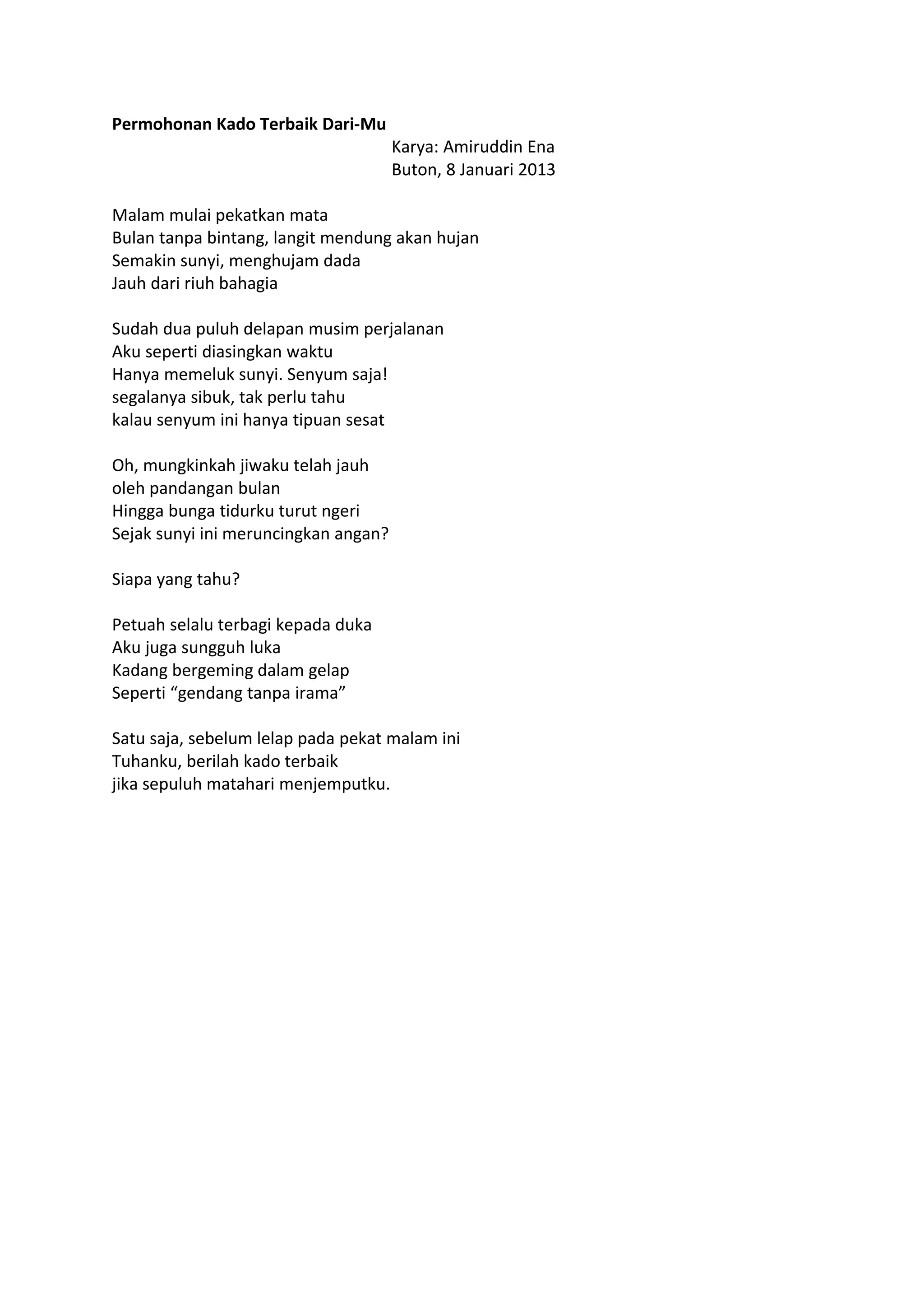 Puisi Sajak perempuan senyum dan lelaki karang Karya Amiruddin Ena | DOC