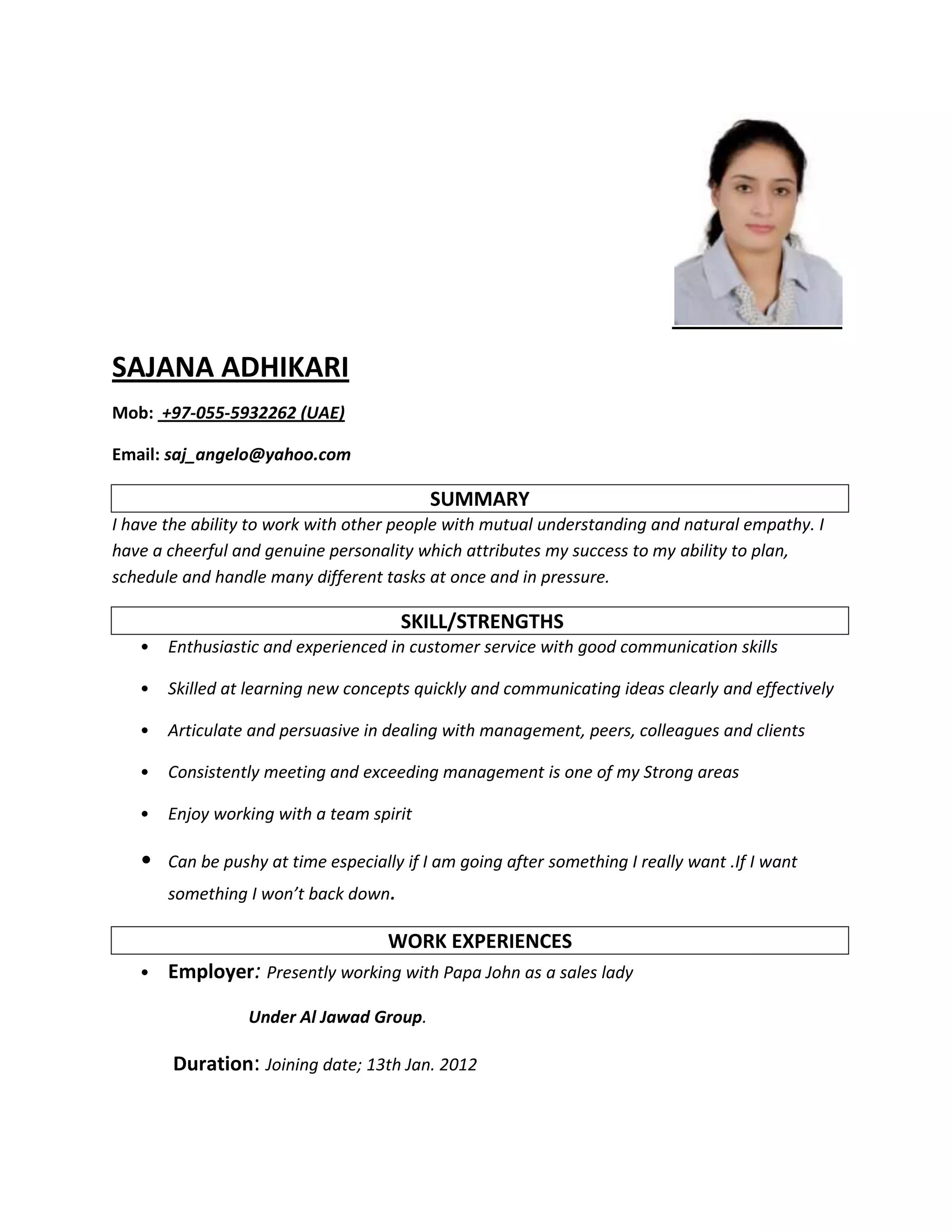 Sajana resume | DOCX