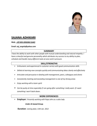 Sajana resume | DOCX | Career Advice | Careers