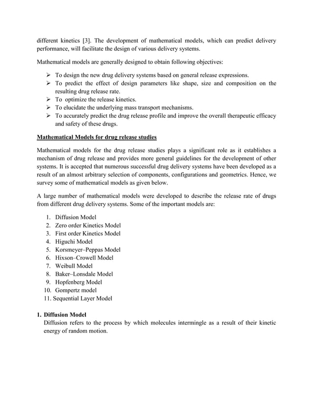 mathematical models for drug release studies | PDF | Pharmaceutical ...