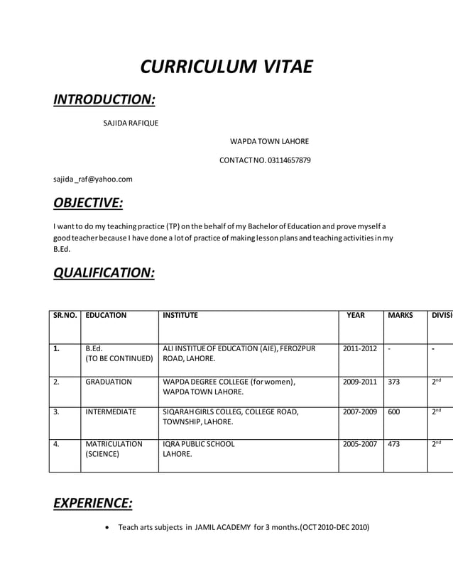 Sajida cv | DOCX