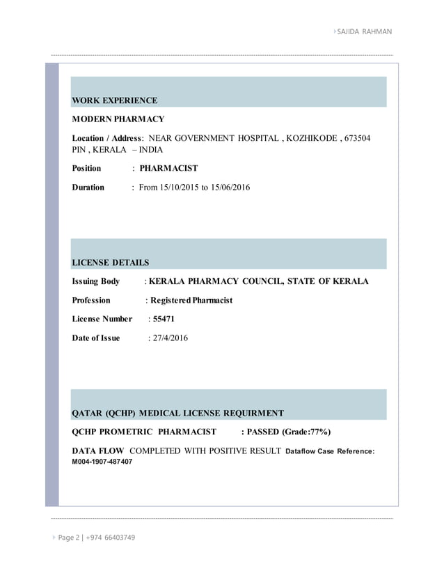 Sajida rahman cv pharmacist upd | PDF