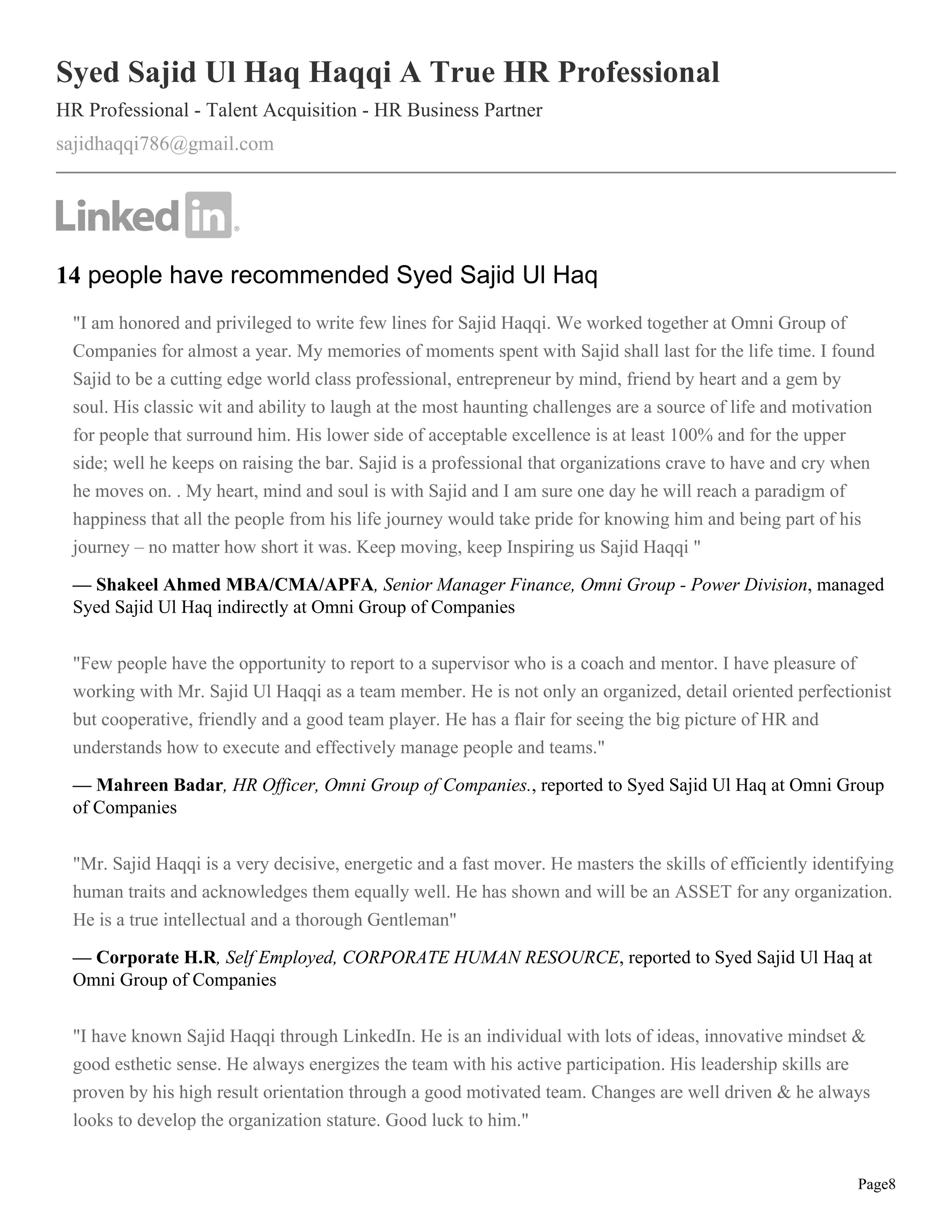 Sajid haqqi - HR Professional | PDF