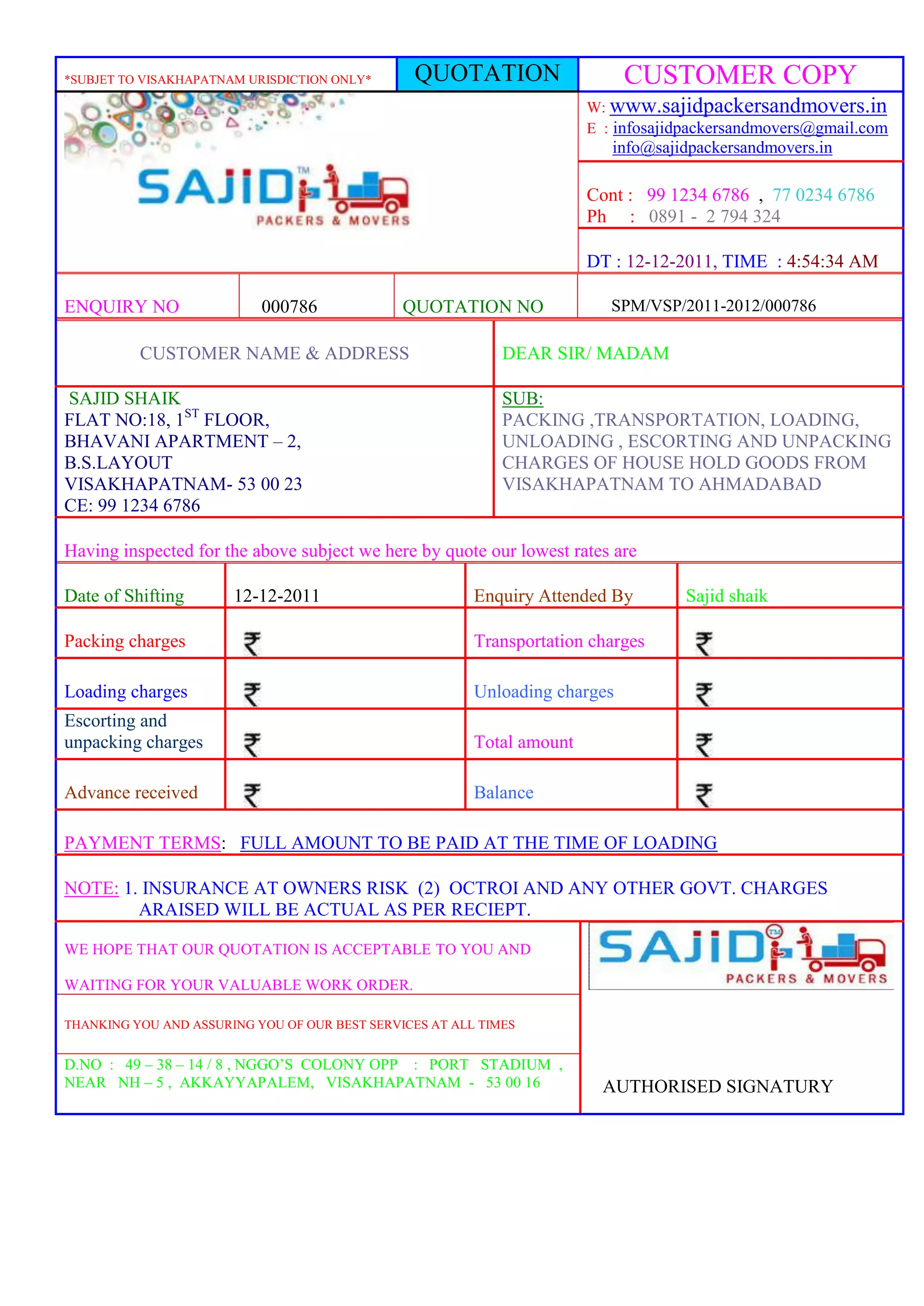 sajid packers & movers | DOC