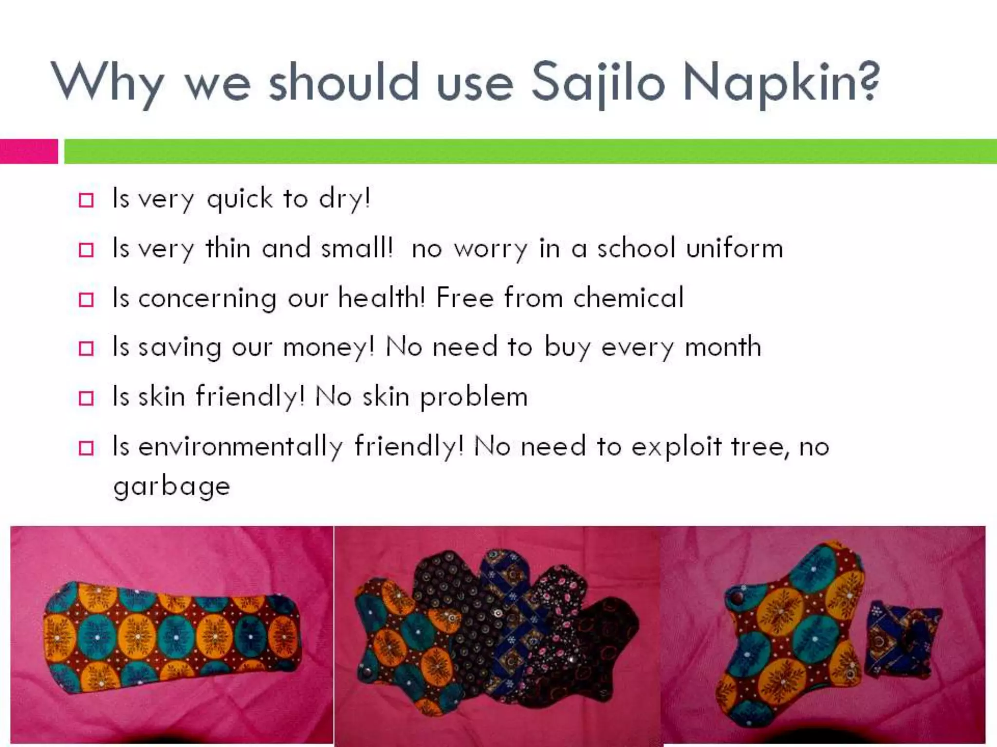 Alternative sanitary napkin (Sajilo napkin) for school girls in Nepal ...