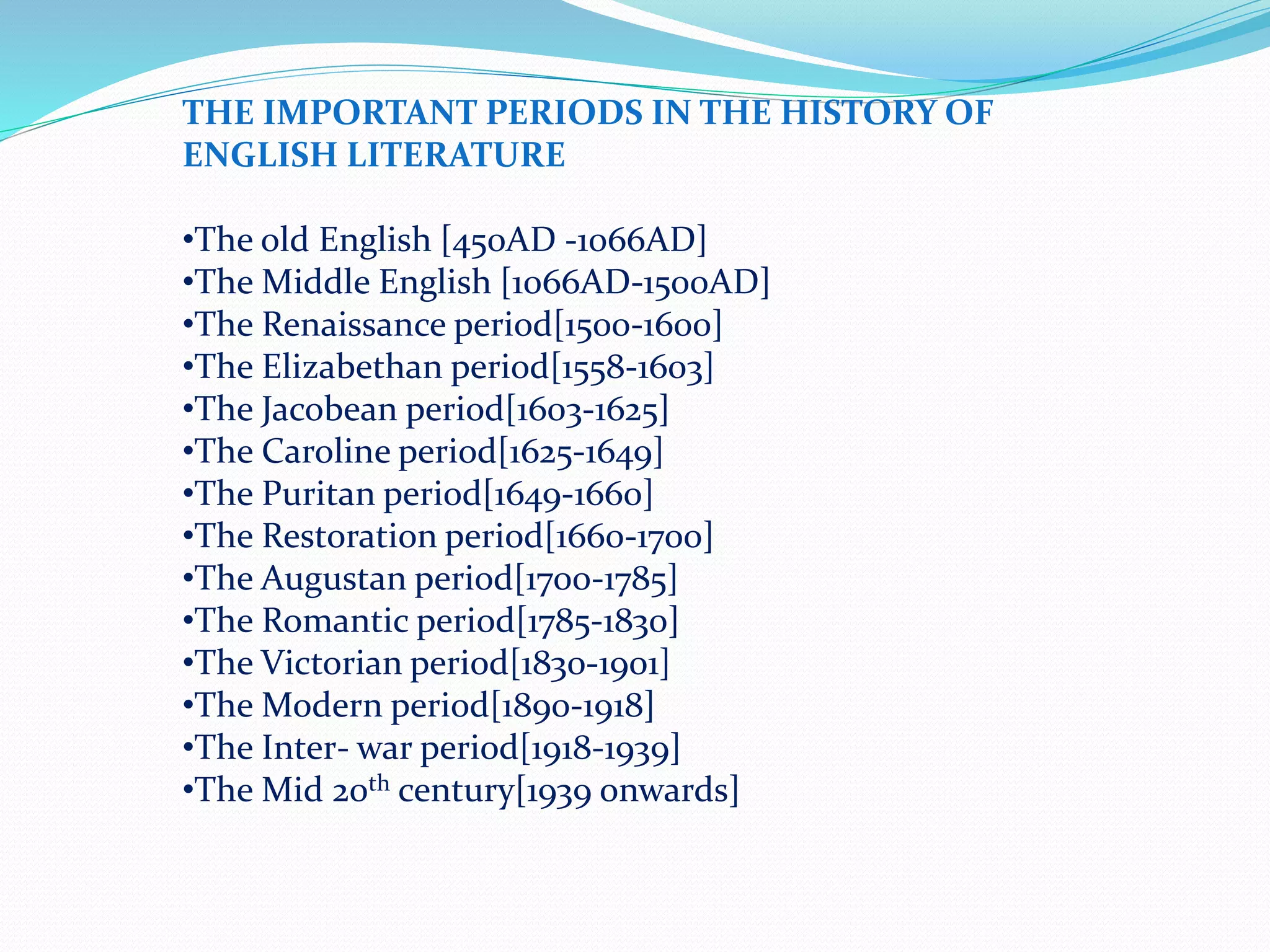 Ages of English Literature | PPTX