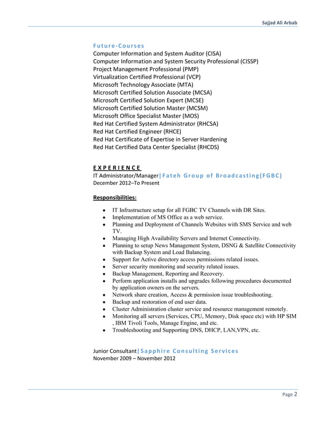 Sajjad ali arbab cv new | DOCX