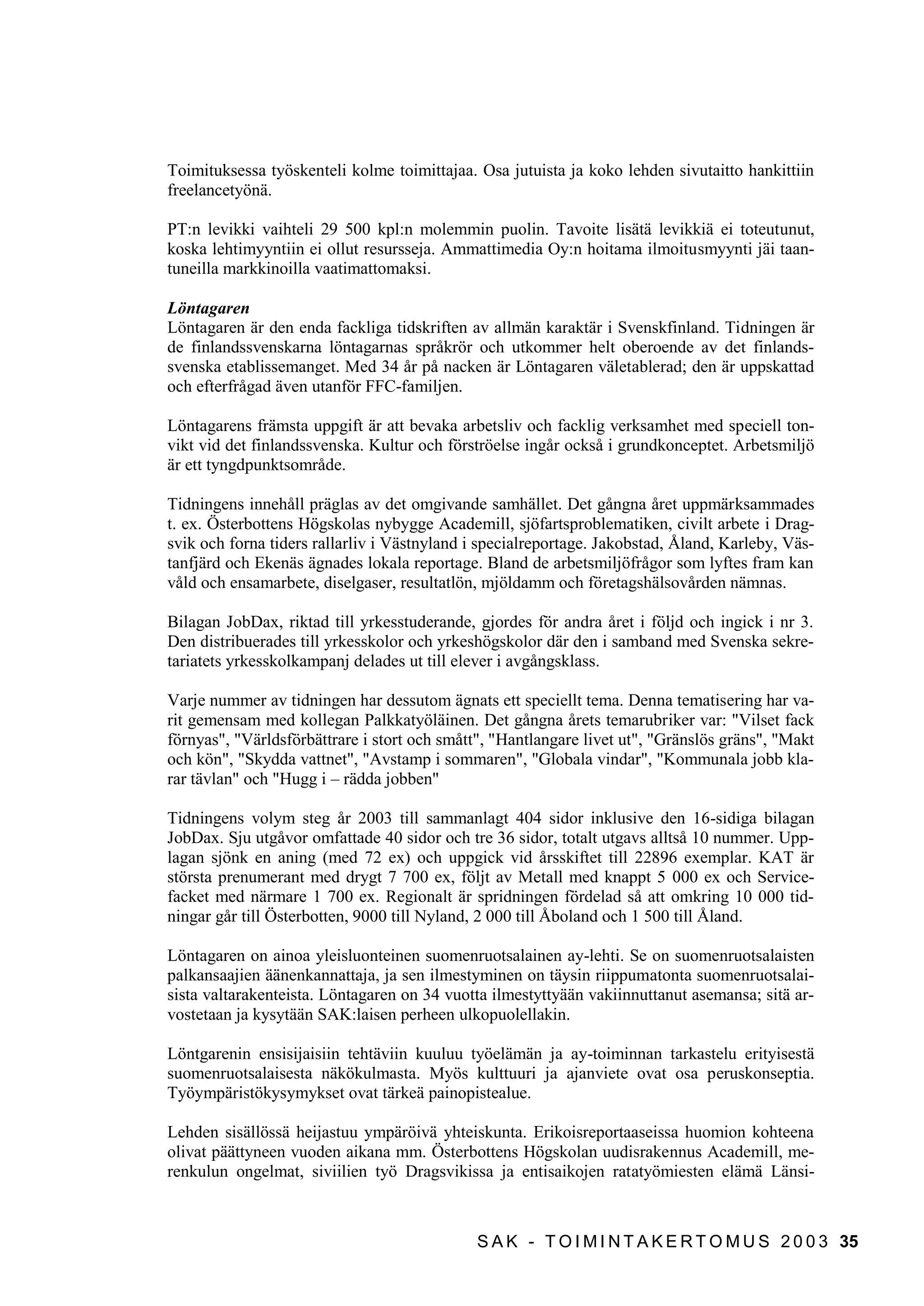 SAK:n toimintakertomus 2003 | PDF