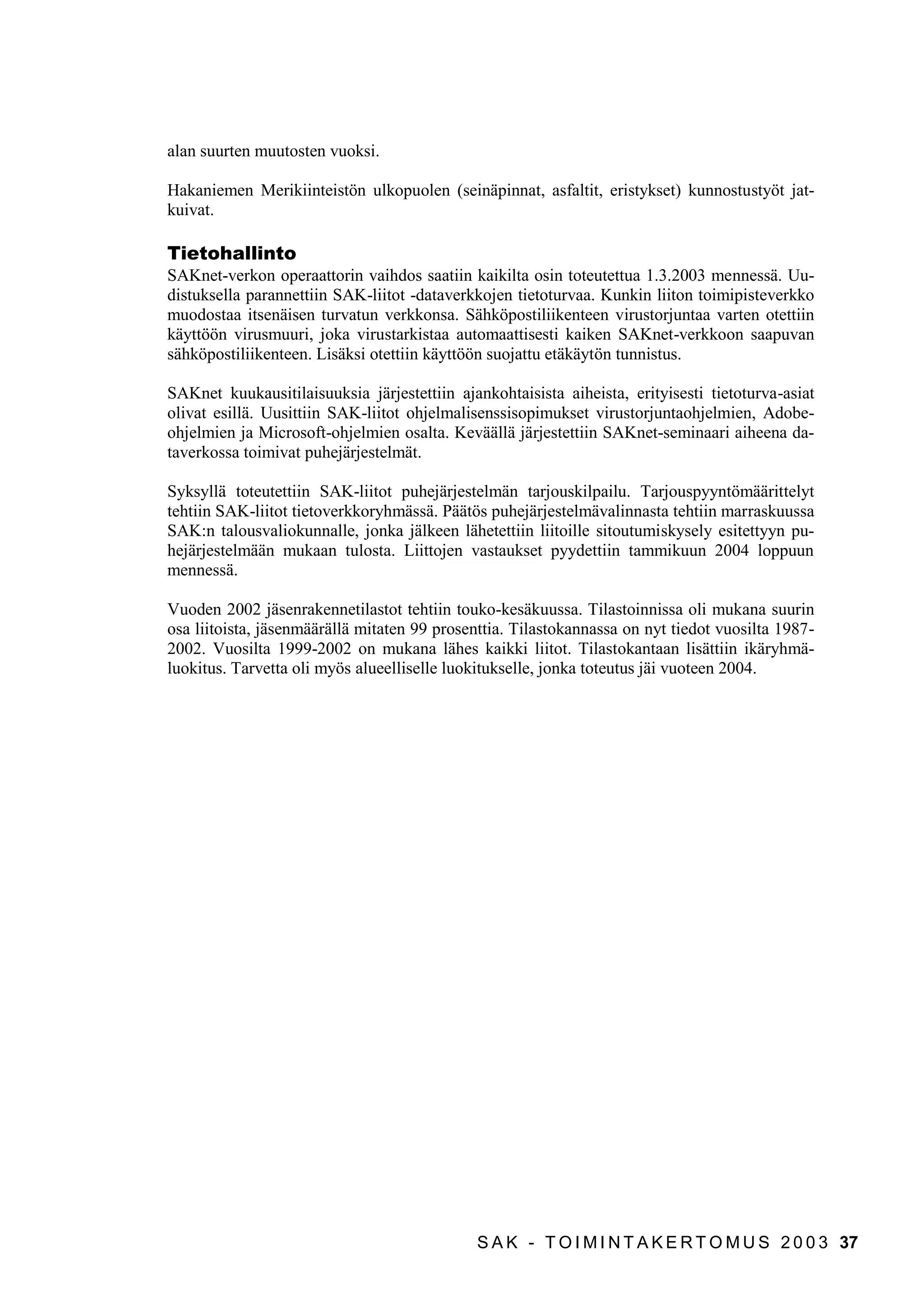 SAK:n toimintakertomus 2003 | PDF