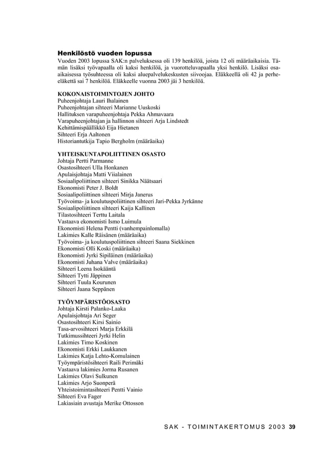 SAK:n toimintakertomus 2003 | PDF