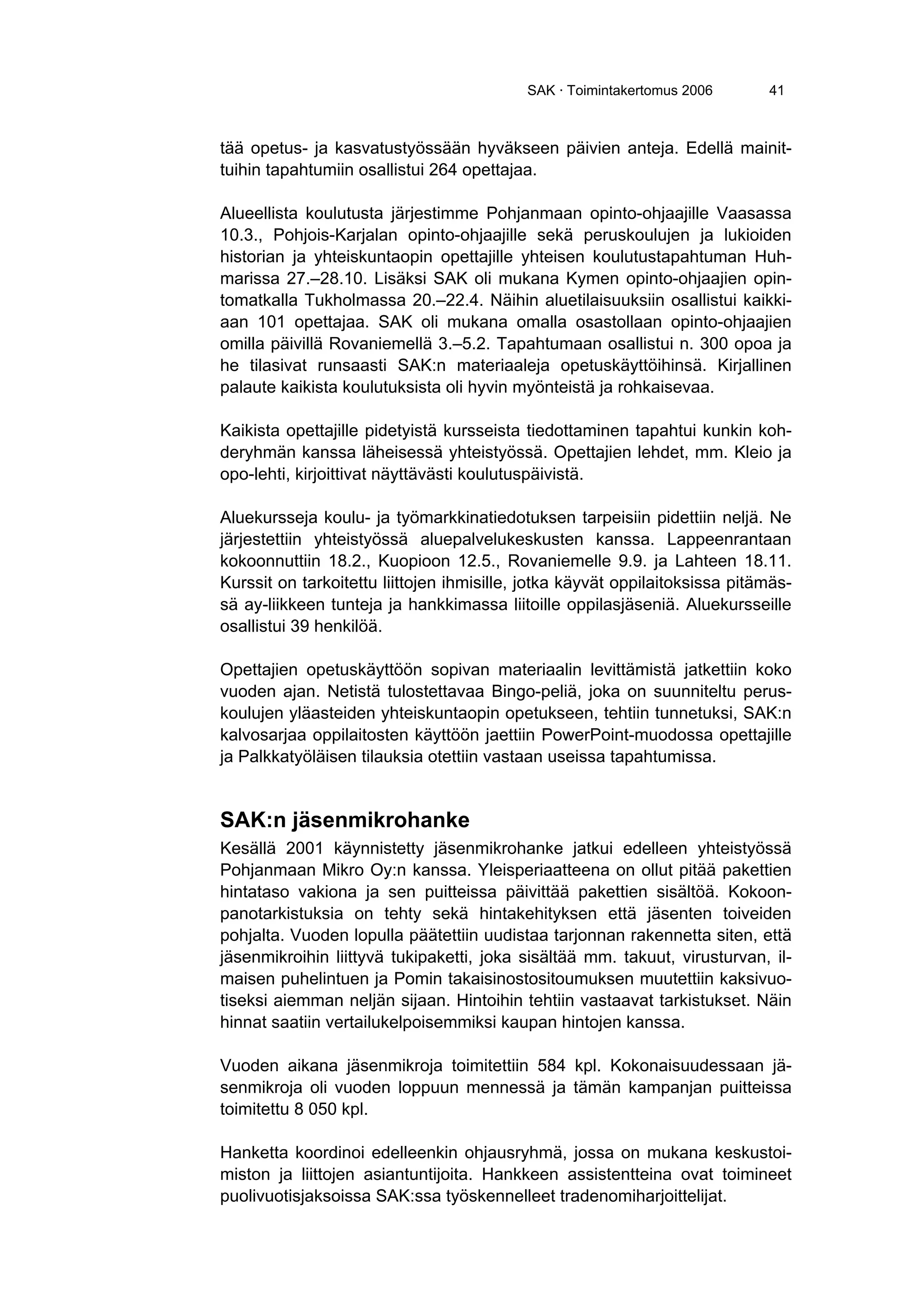 SAK:n toimintakertomus 2006 | PDF