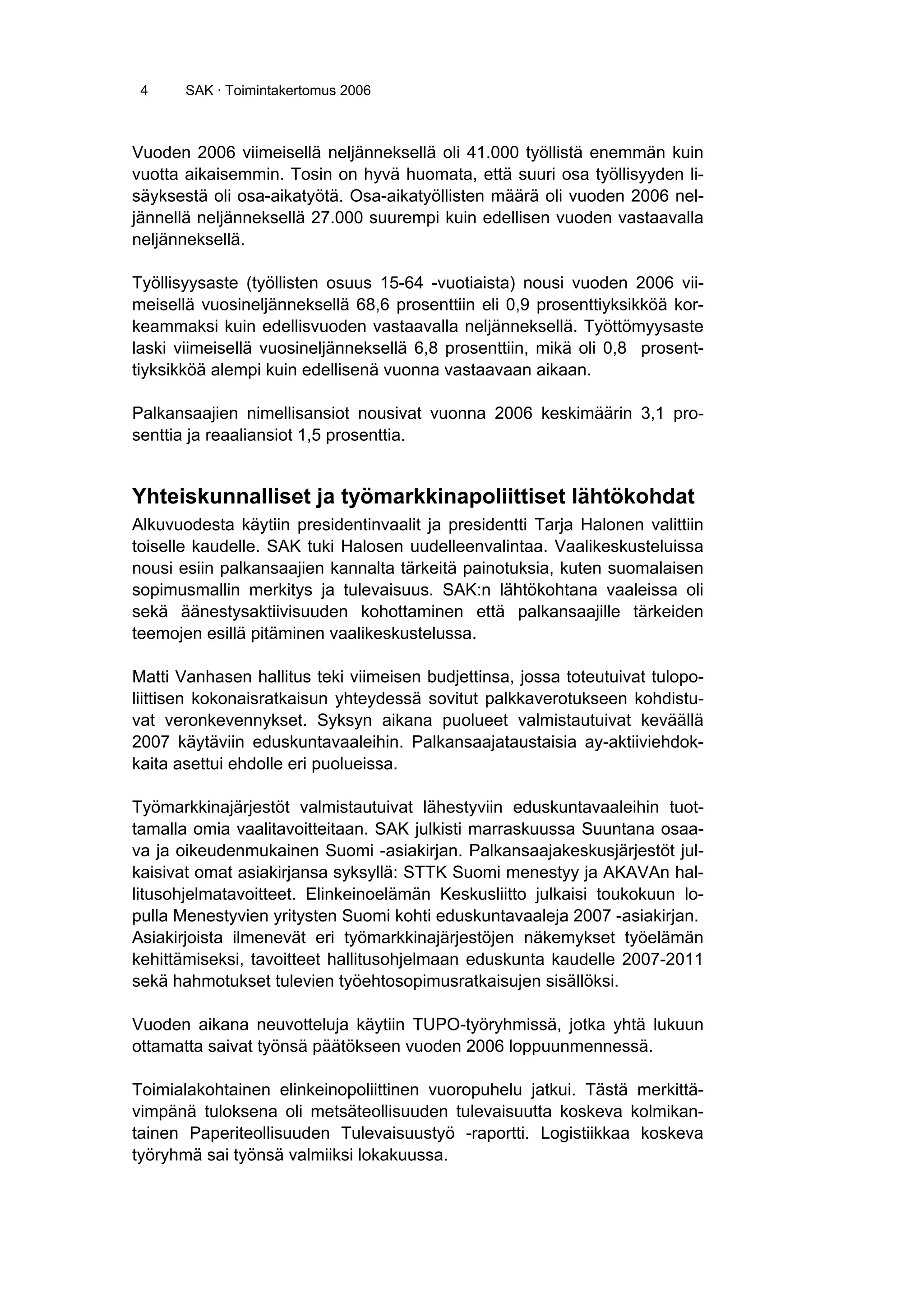 SAK:n toimintakertomus 2006 | PDF