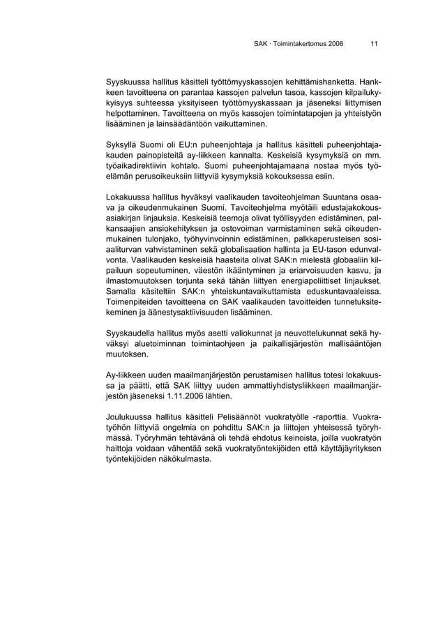 SAK:n toimintakertomus 2006 | PDF
