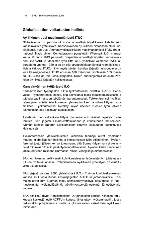 SAK:n toimintakertomus 2006 | PDF