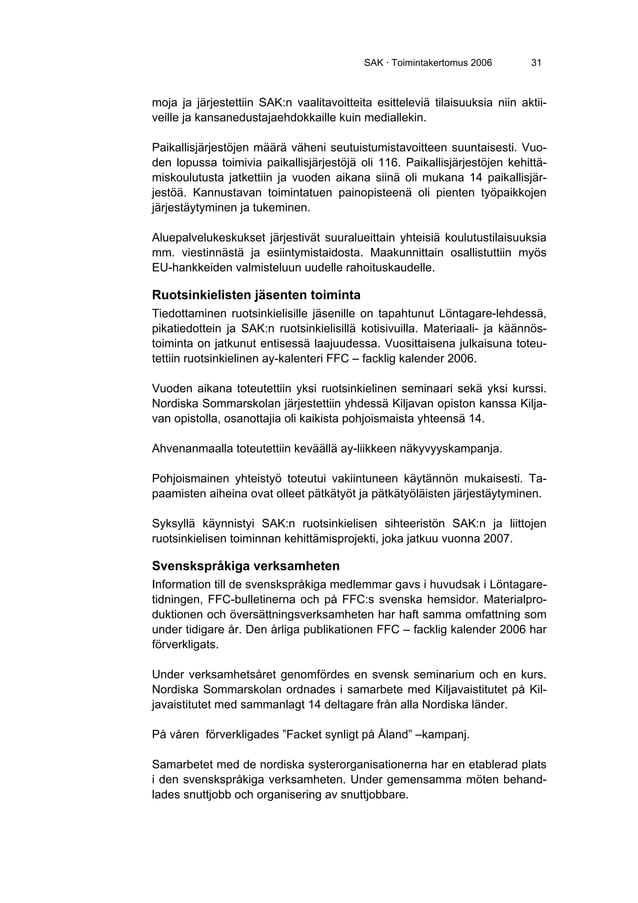 SAK:n toimintakertomus 2006 | PDF