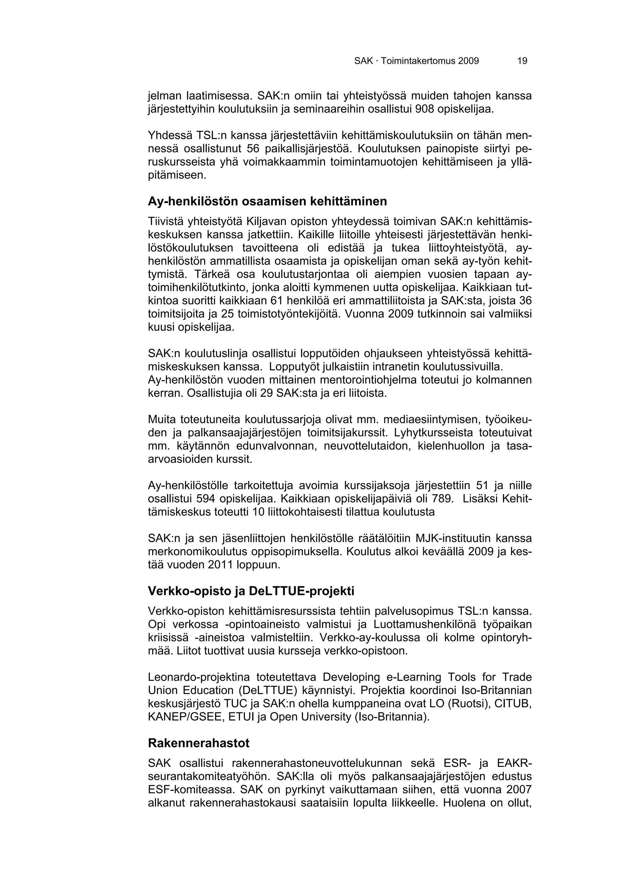 SAK:n toimintakertomus 2009 | PDF