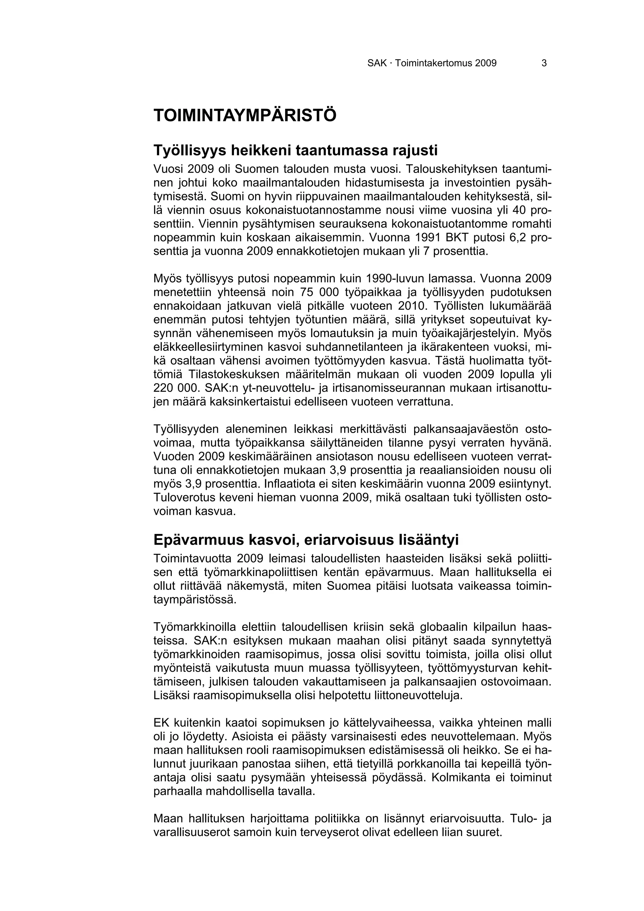 SAK:n toimintakertomus 2009 | PDF