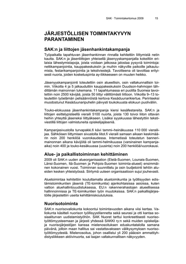 SAK:n toimintakertomus 2009 | PDF