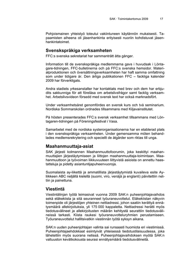 SAK:n toimintakertomus 2009 | PDF