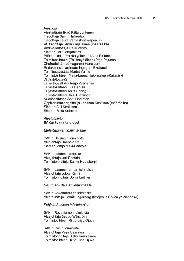 SAK:n toimintakertomus 2009 | PDF