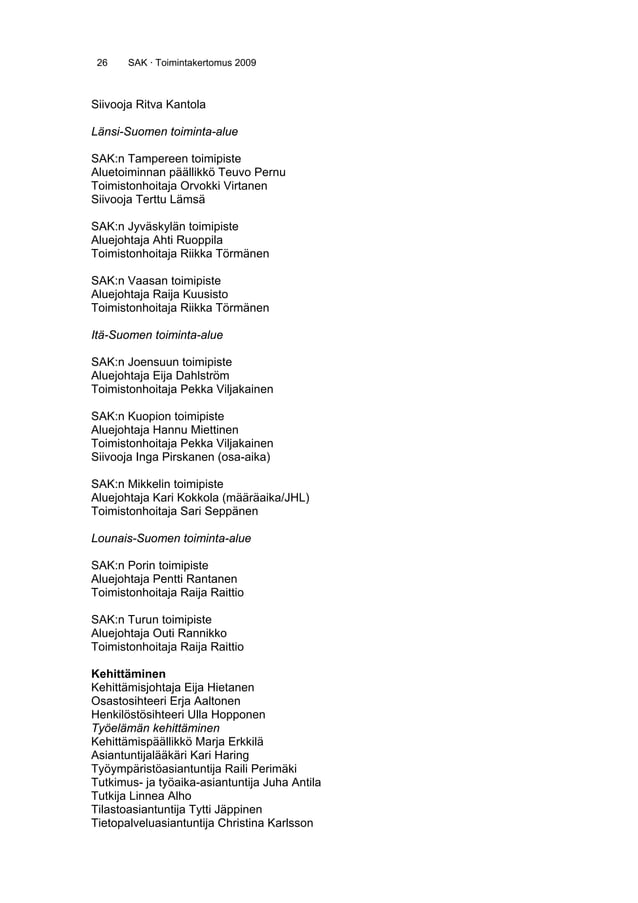 SAK:n toimintakertomus 2009 | PDF