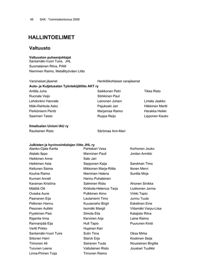 SAK:n toimintakertomus 2009 | PDF