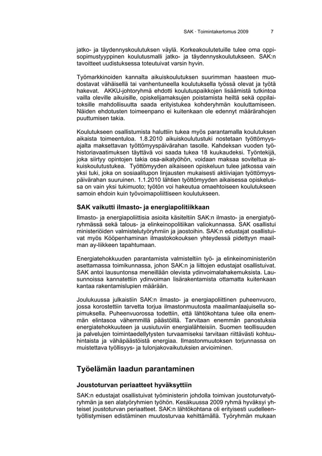 SAK:n toimintakertomus 2009 | PDF