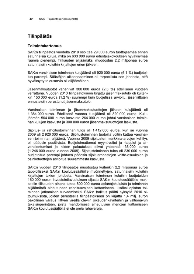 SAK:n toimintakertomus 2010 | PDF