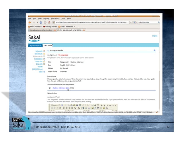SCORM Cloud in Sakai: The easy route to SCORM compliance | PDF
