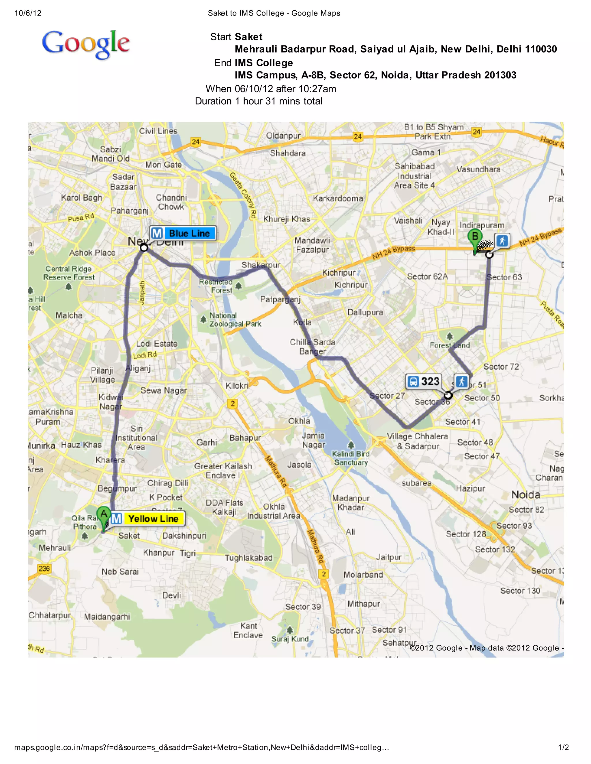 Saket to ims college google maps | PDF