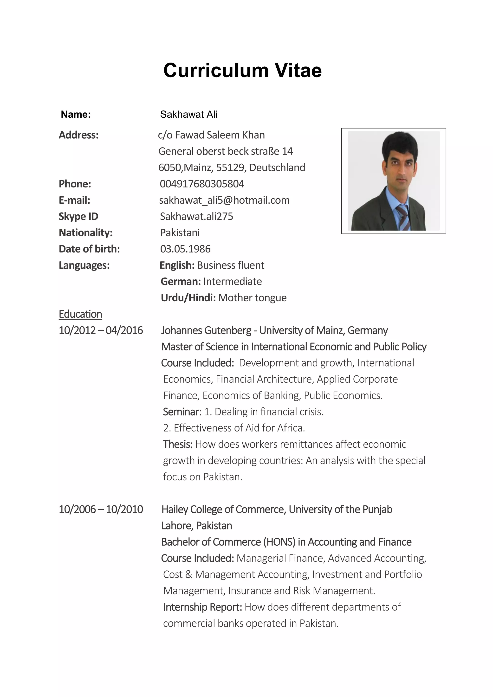 Sakhawat ali resume | PDF