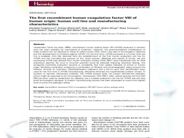 Recombinant protein-Factor VIII | PPTX | Blood Disorders | Diseases and ...