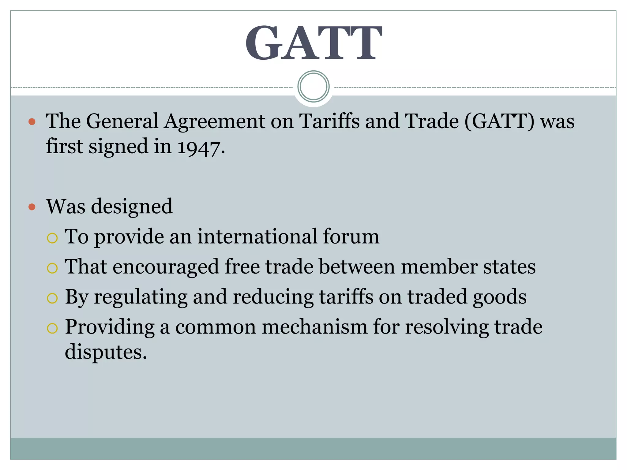 GATT : General Agreement on Tariffs and Trade and GATS : General ...