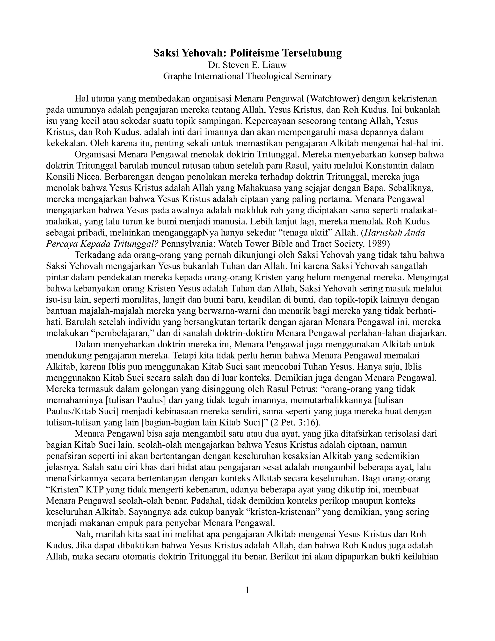 Saksi yehovah politeisme_terselubung | PDF