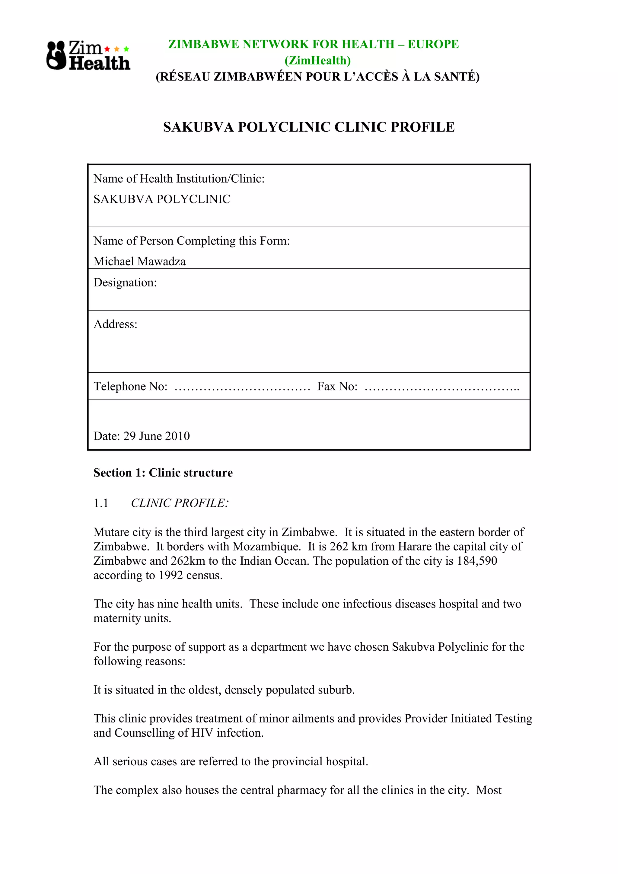 Sakubva clinic profile | PDF