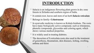 Active constituents of certain crude drugs: Salacia reticulata | PPTX