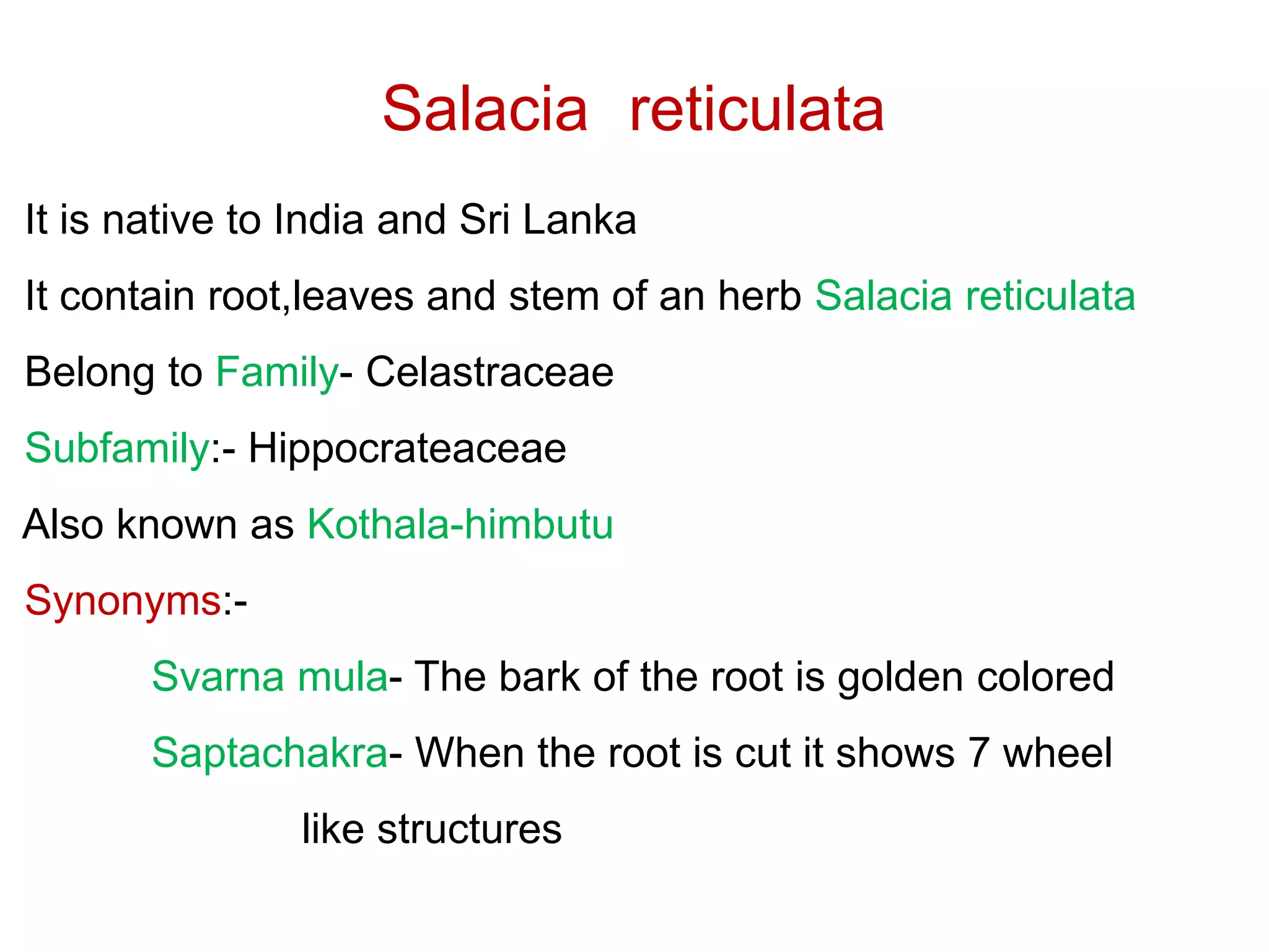 Active constituent of Salacia reticulate as Antidibetic | PPTX