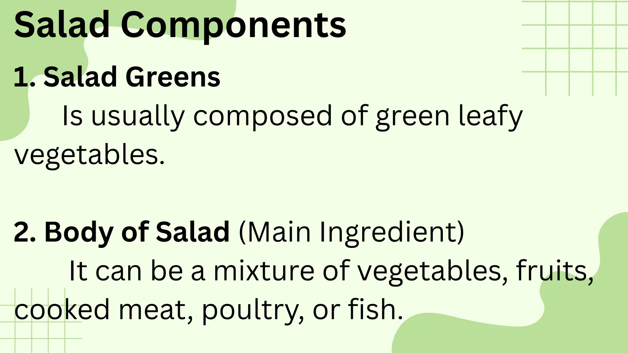 a ppt talking about the different types of salads. | PDF