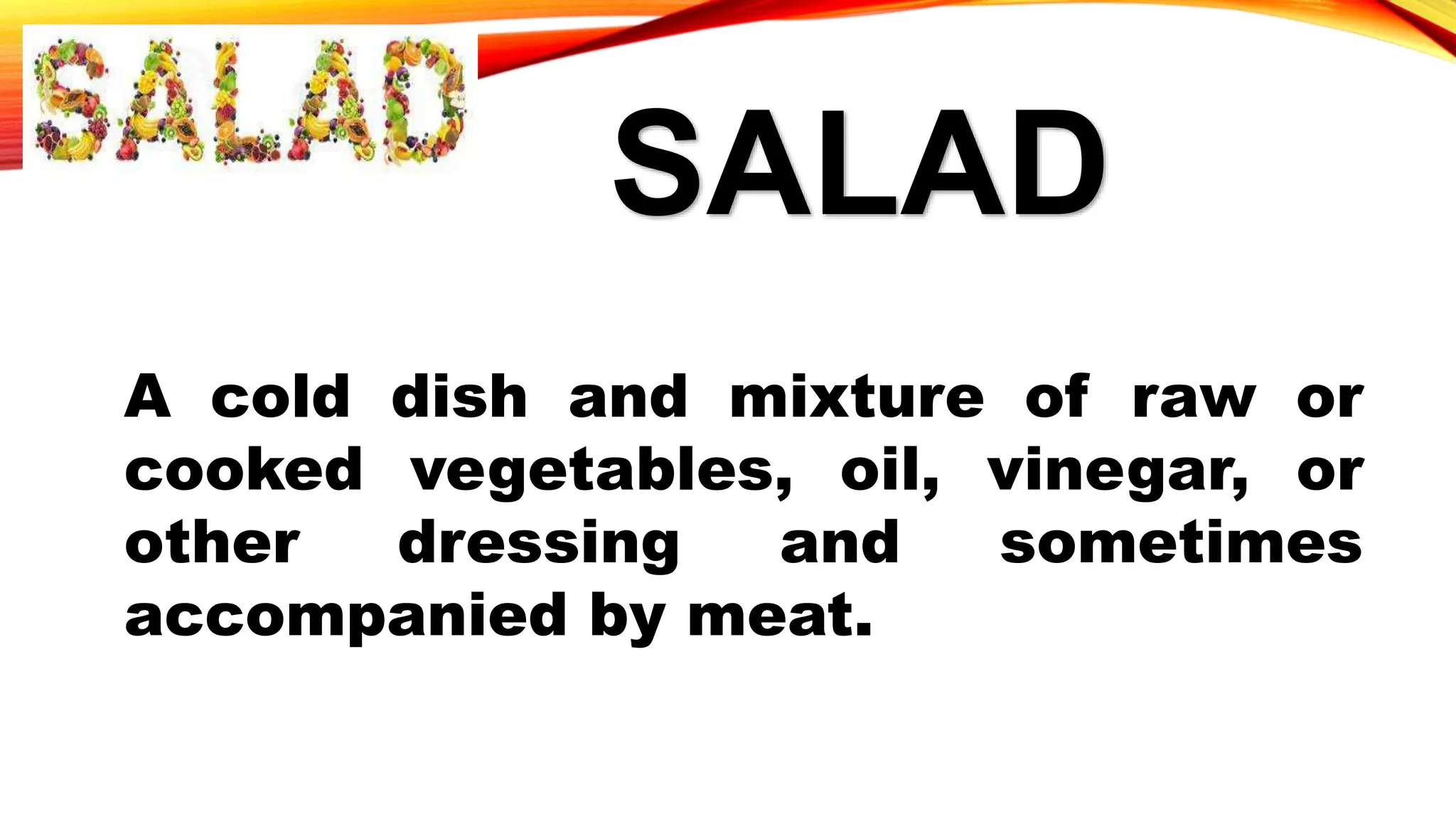 sALAD AND it's Classification according to meal function and according ...