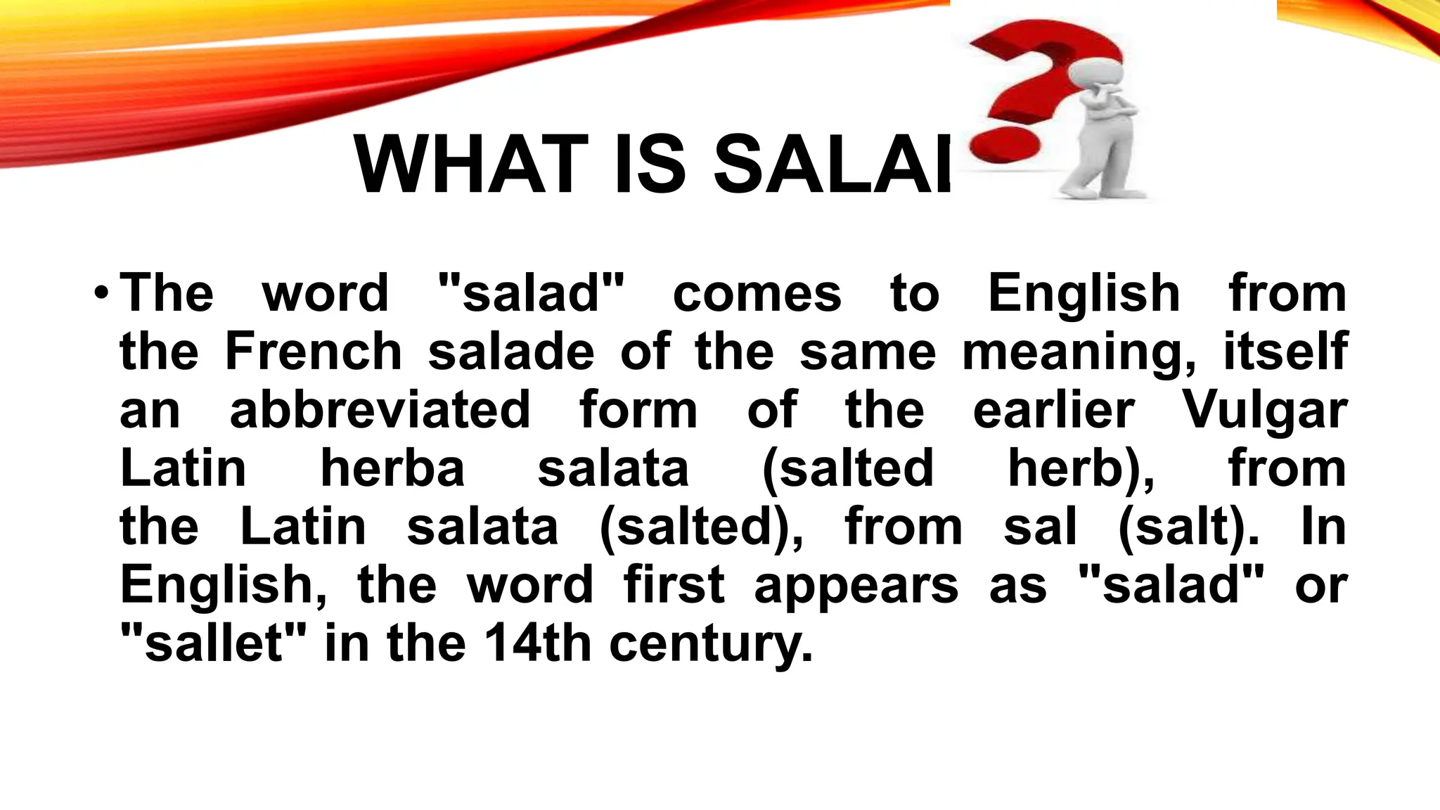 sALAD AND it's Classification according to meal function and according ...