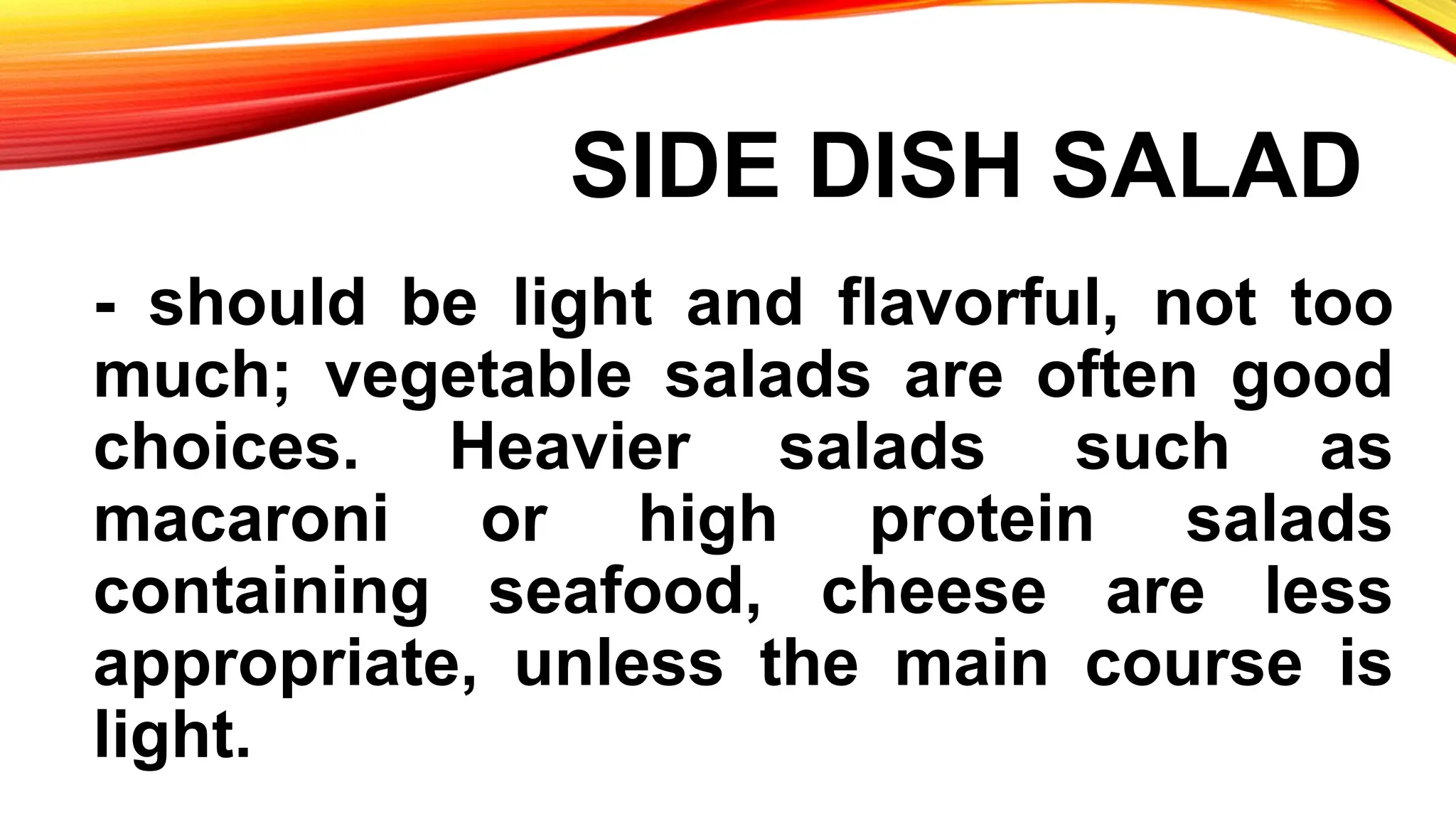sALAD AND it's Classification according to meal function and according ...
