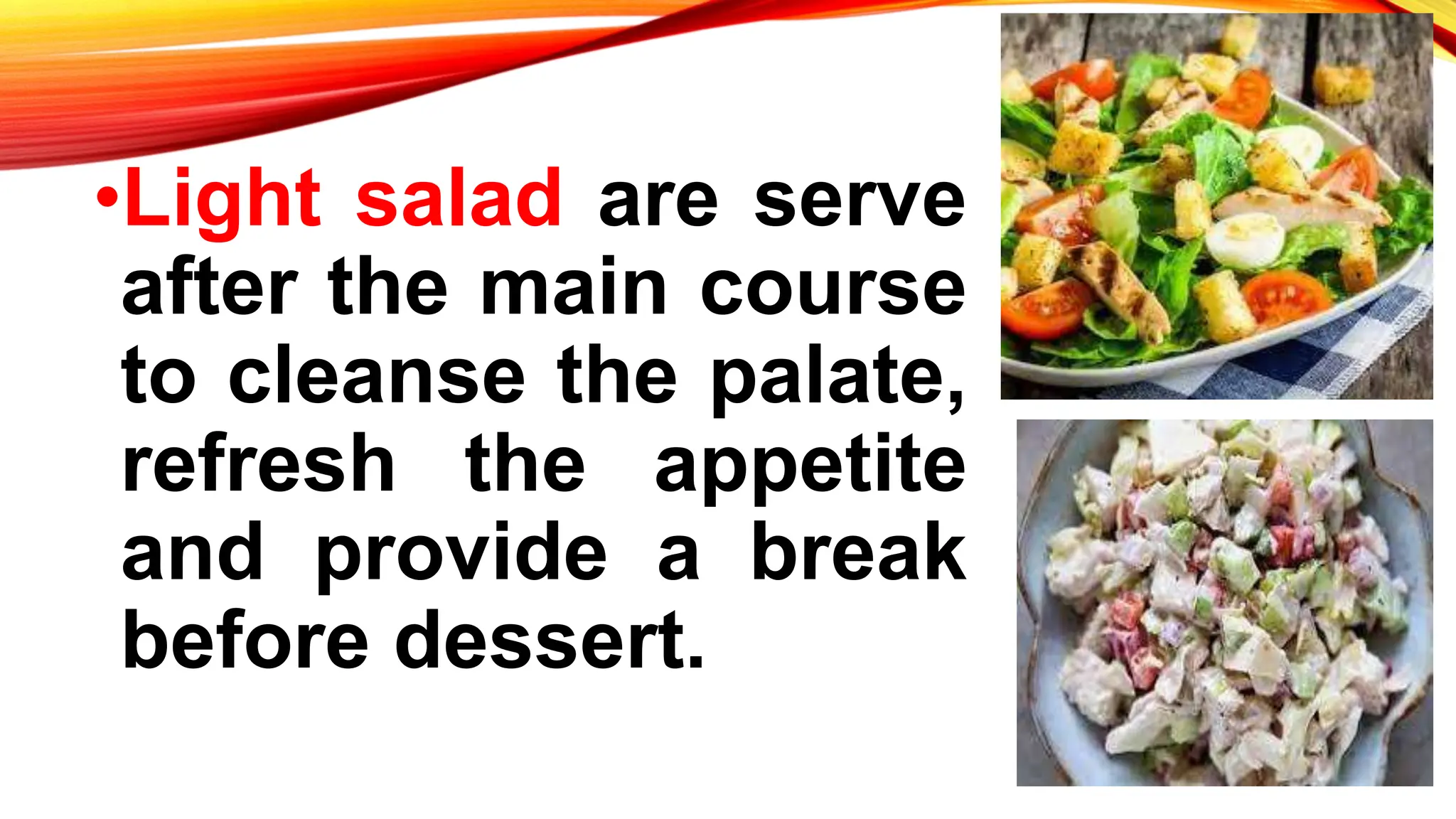 sALAD AND it's Classification according to meal function and according ...