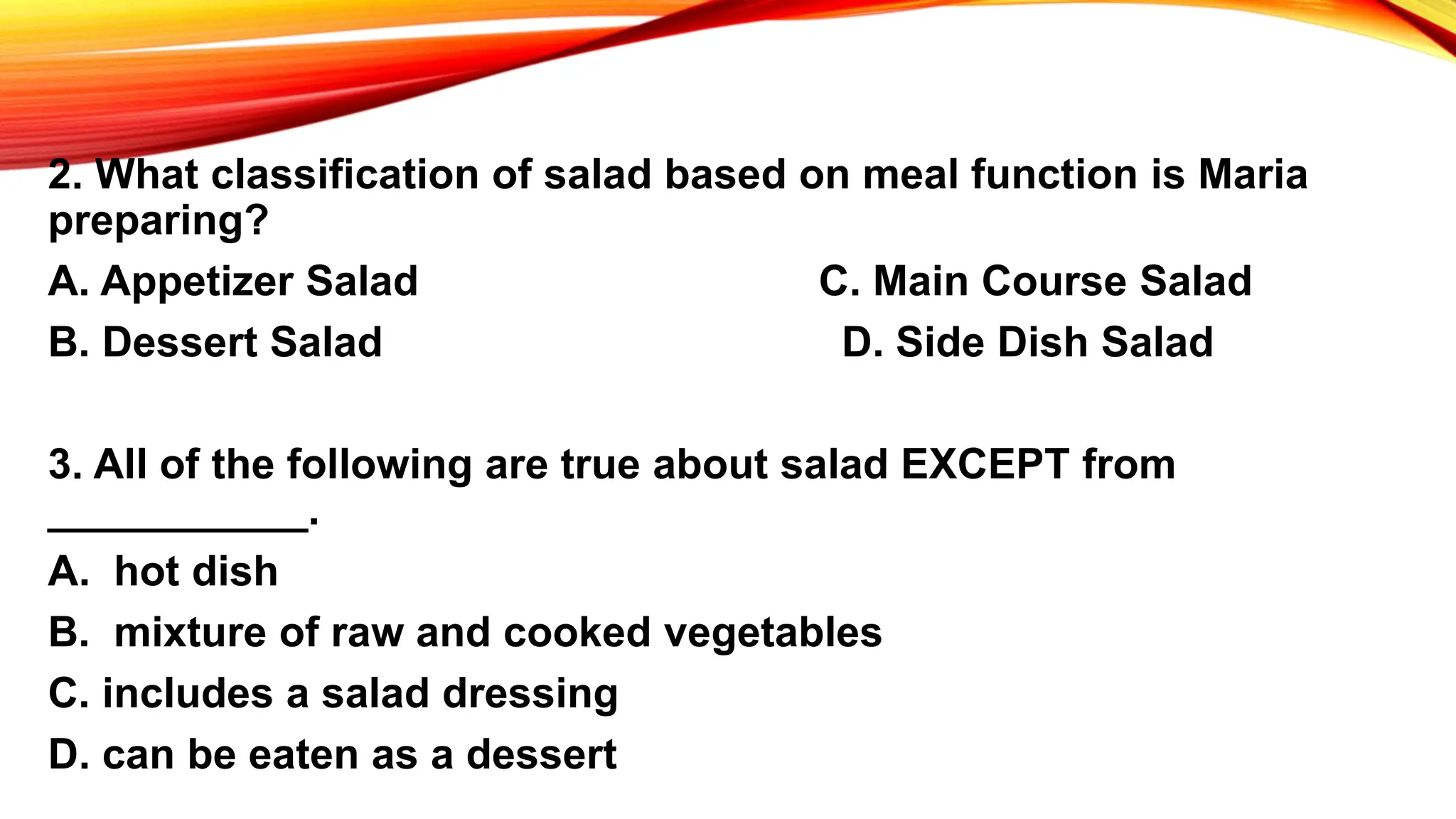 sALAD AND it's Classification according to meal function and according ...
