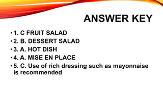 sALAD AND it's Classification according to meal function and according ...