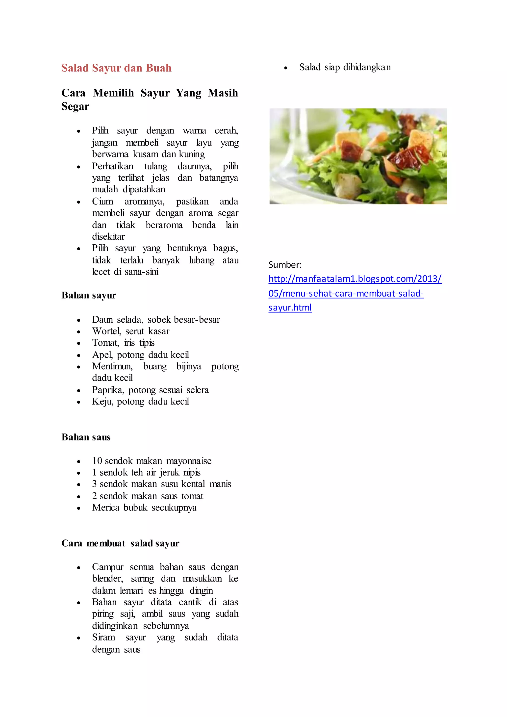 Salad sayur dan buah | DOCX