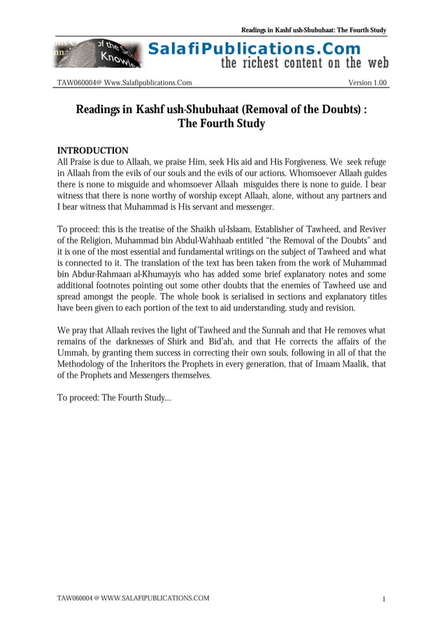 [Salafi publications] reading in kashf al shubhaat part 4 | PDF | Islam ...