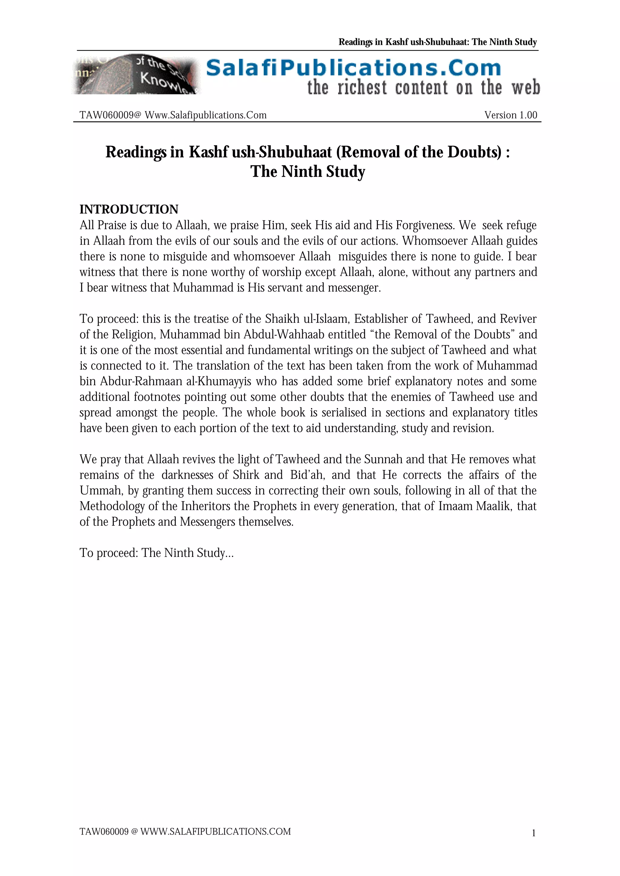 [Salafi publications] reading in kashf al shubhaat part 9 | PDF
