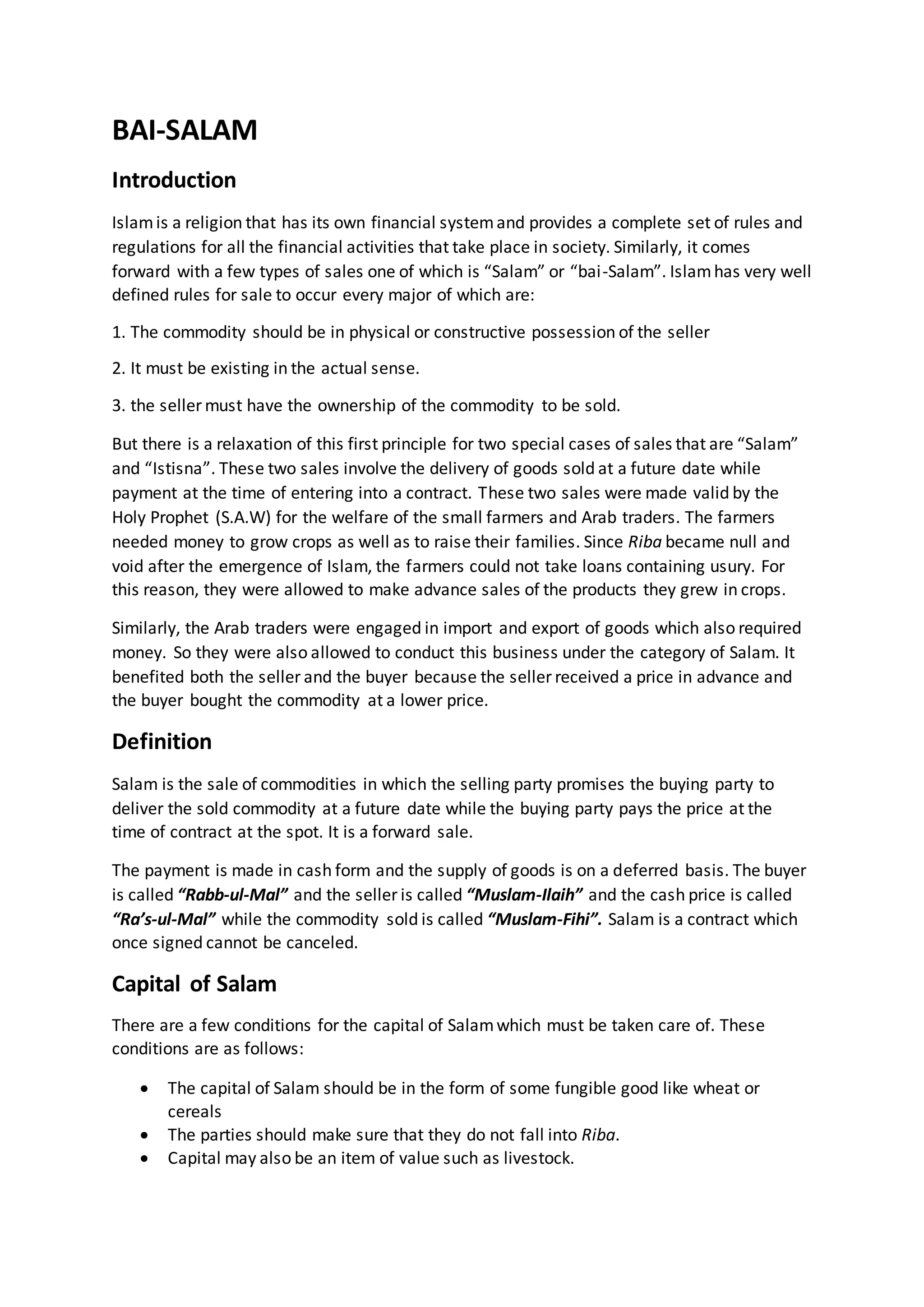 Salam & istisna assignment | DOCX | Commodities | Economy