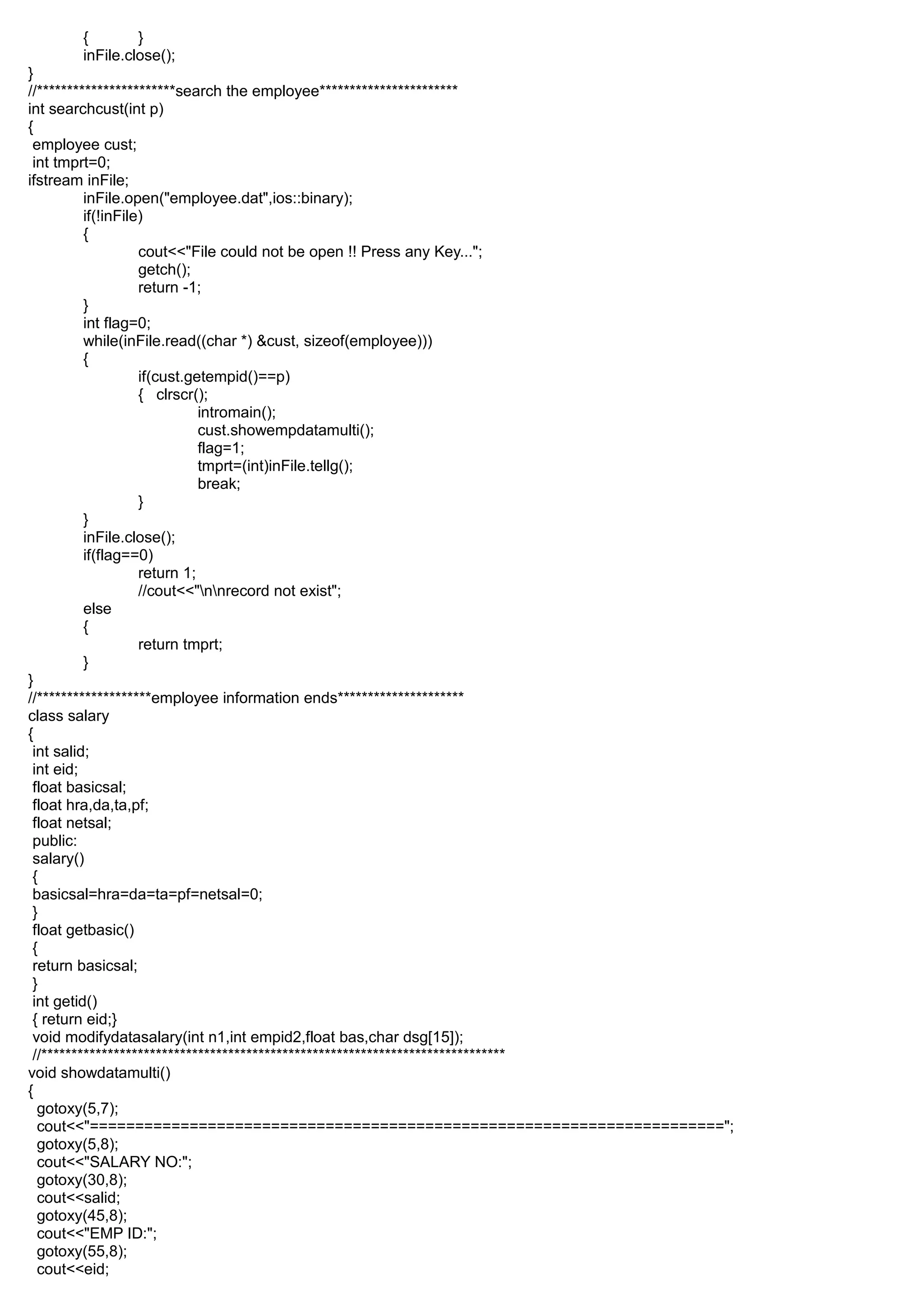 SALARY MANAGEMENT SYSTEM IN C++ | DOC