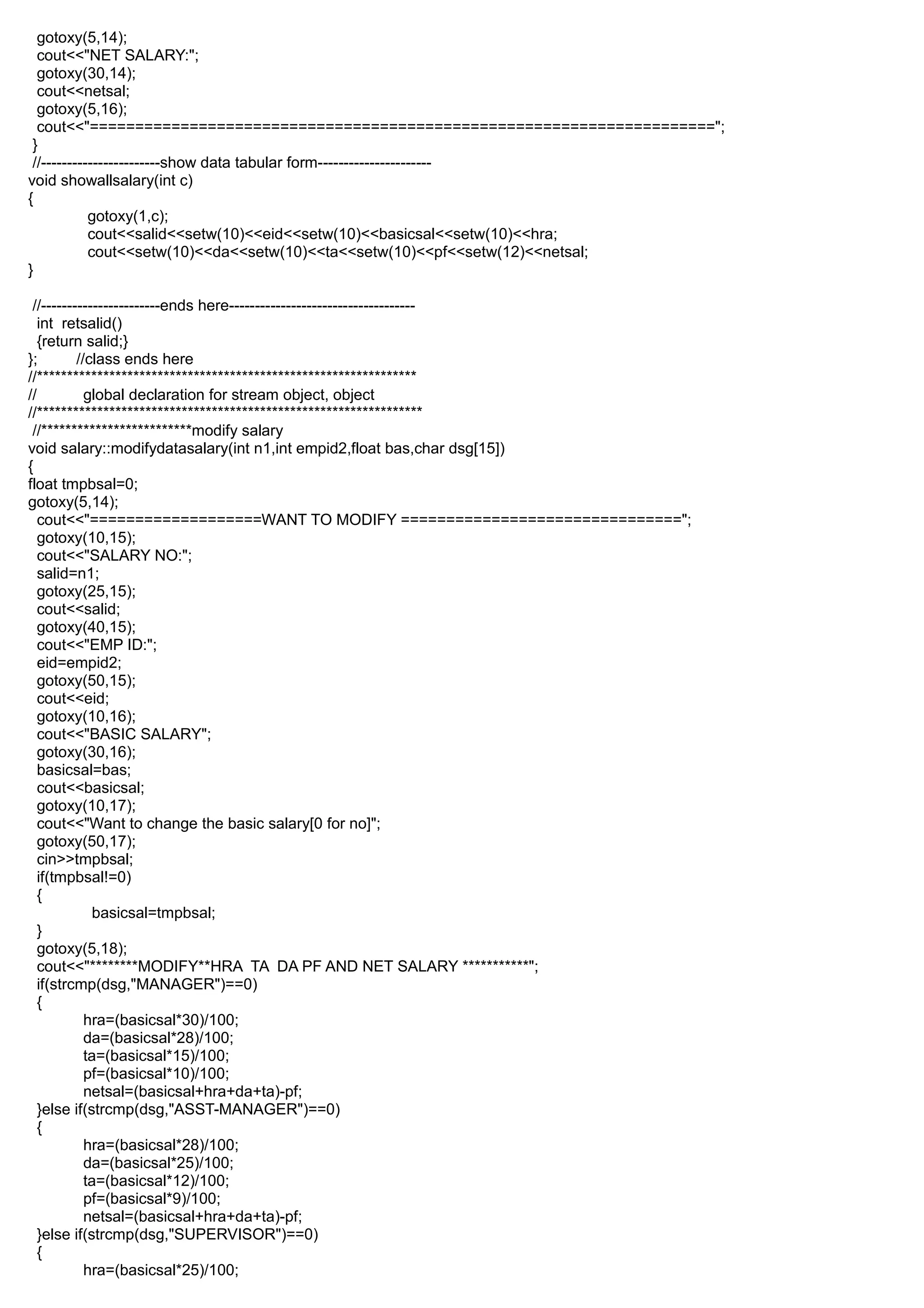 SALARY MANAGEMENT SYSTEM IN C++ | DOC